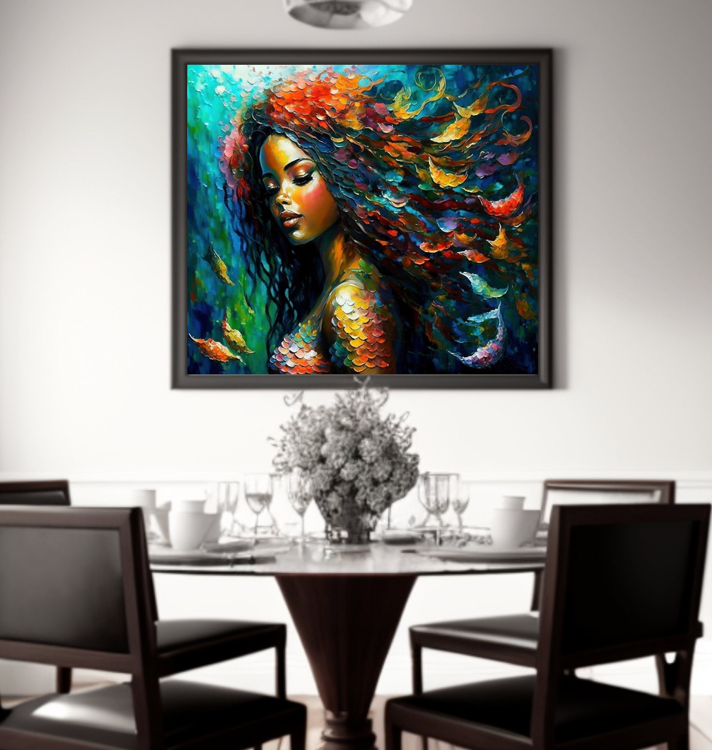 Printable Wall Art, Black Beauty Mermaid, Modern Mermaid Wall Art ...