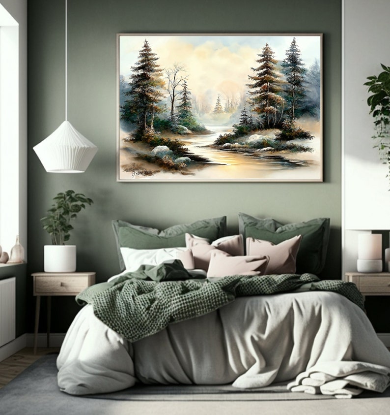 Printable Art, Lazy River, Pine Tree Wall Art, Nature Inspired Decor ...