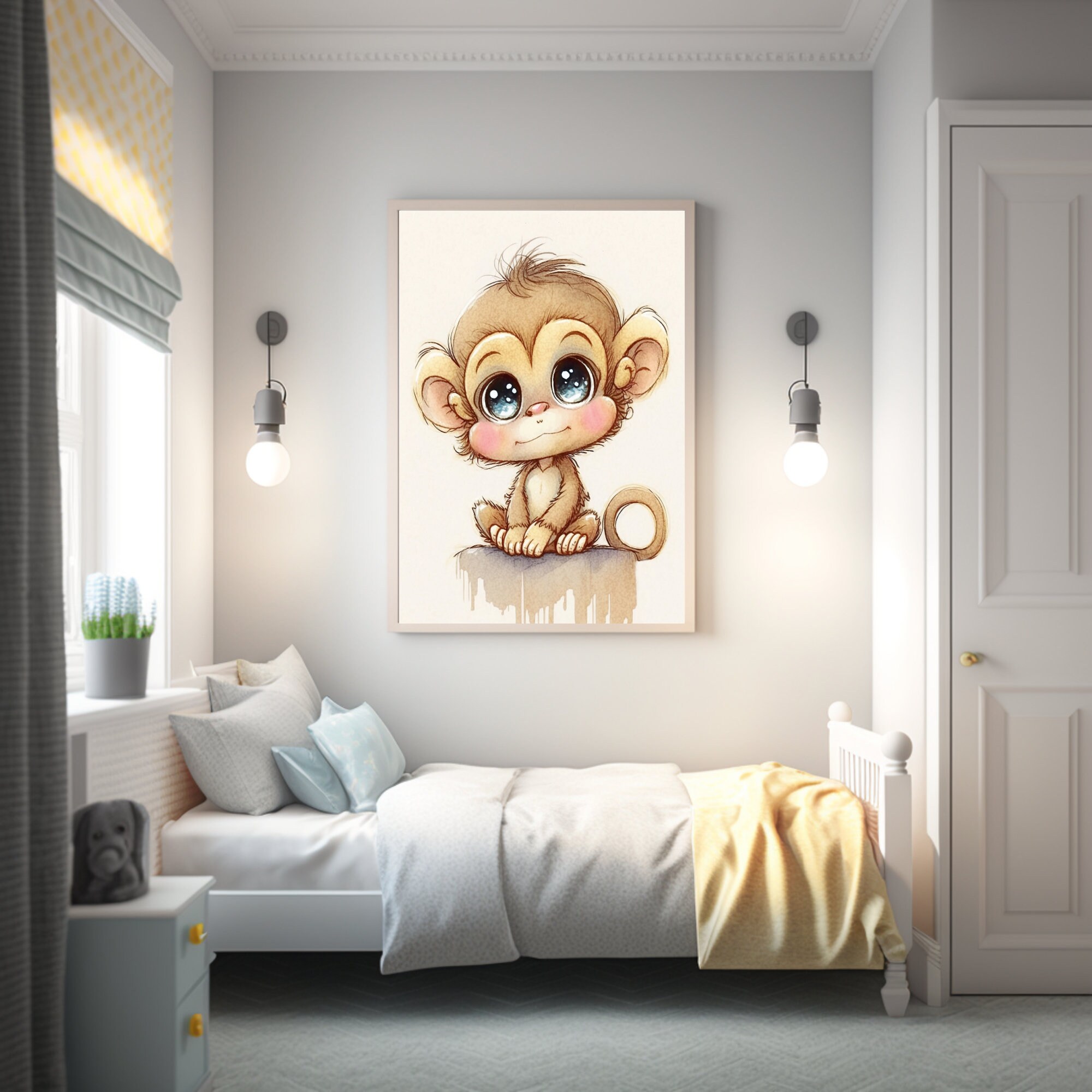 Baby Monkey Nursery Decor Cute Monkey Decor Nursery Wall Art - Etsy