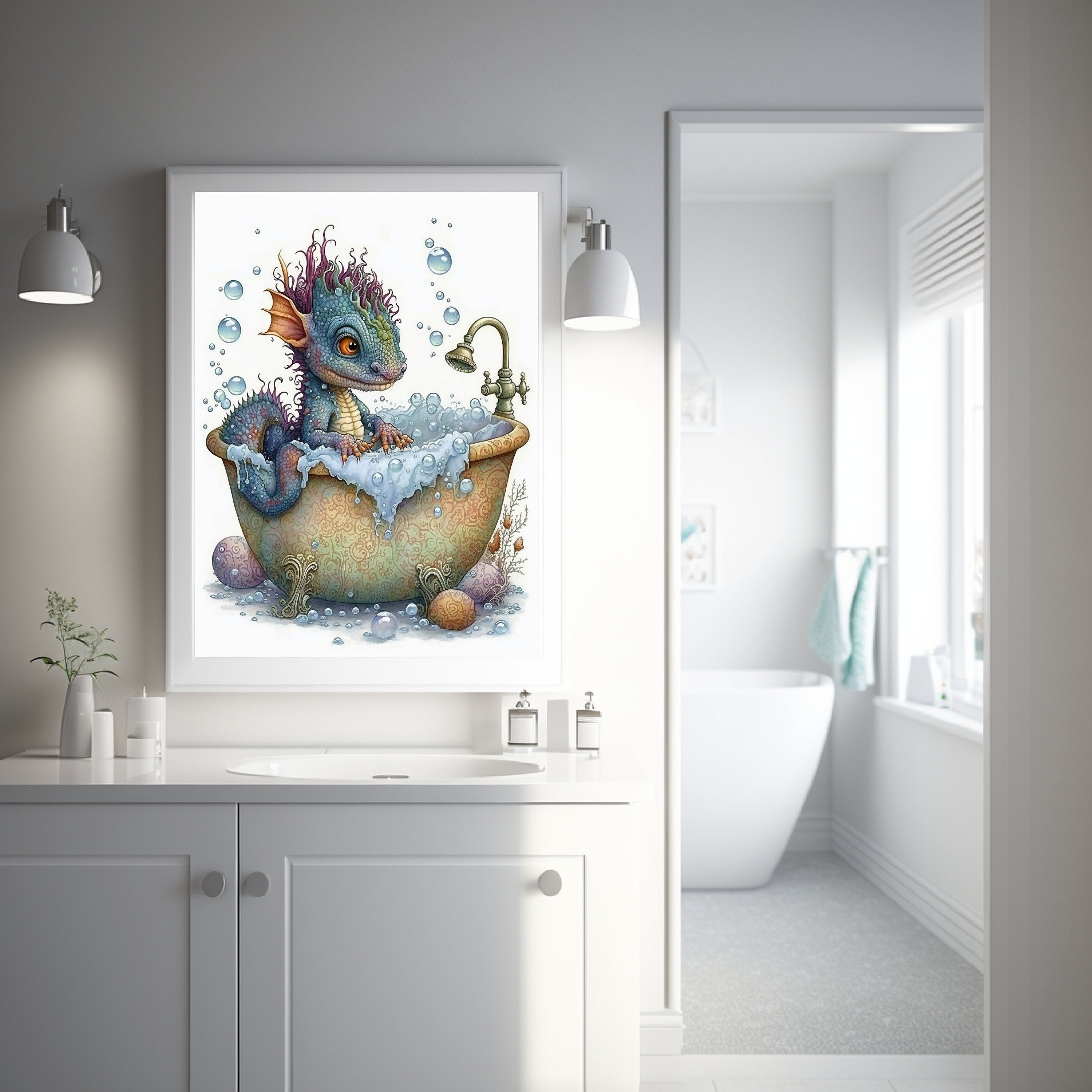 Printable Wall Art, Baby Dragon Bathroom Decor, Dragon Wall Art, Baby ...