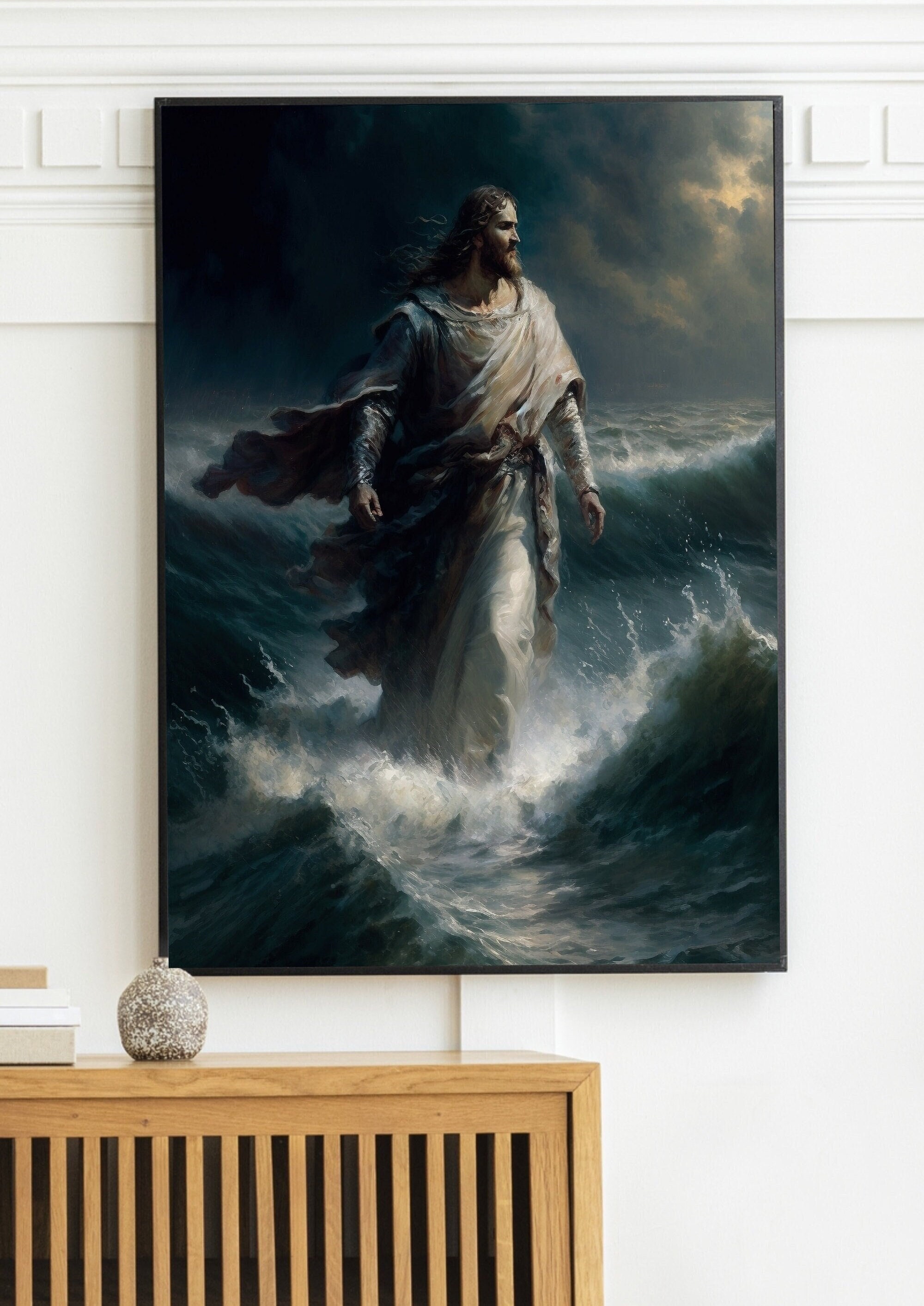 Printable Wall Art, Jesus in the Storm, Christian Artwork, Biblical ...