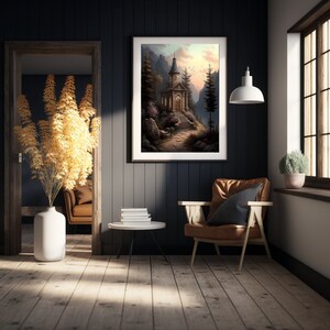 Printable Wall Art, Woodland Chapel, Earth Tones Wall Art, Mountain ...