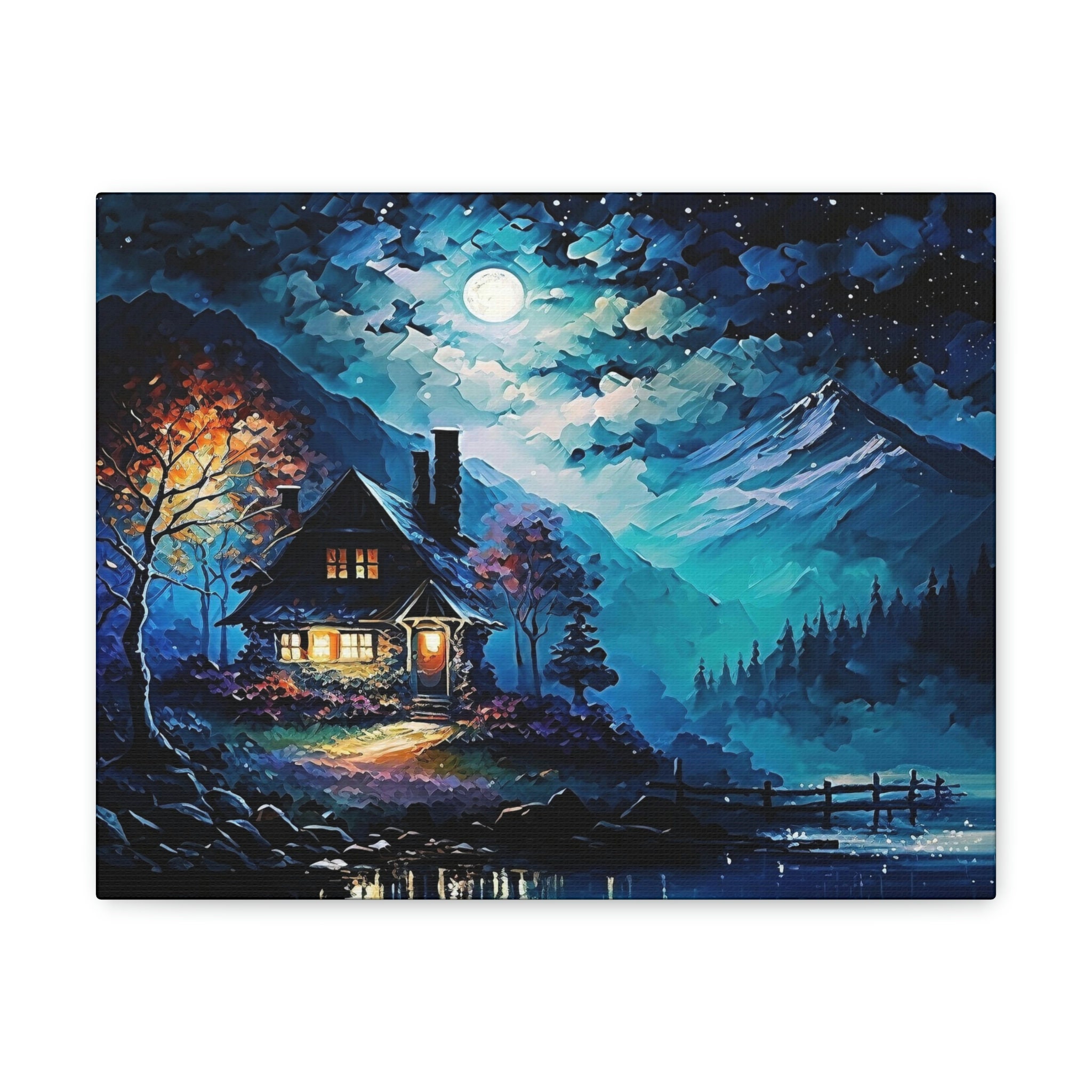 CANVAS Wall Art, Lake Cabin Decor, Forestcore, Mountains Artwork ...