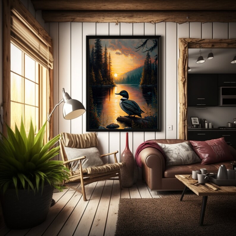 Printable Wall Art Sunset Loon Lake Common Loon Loon Decor - Etsy