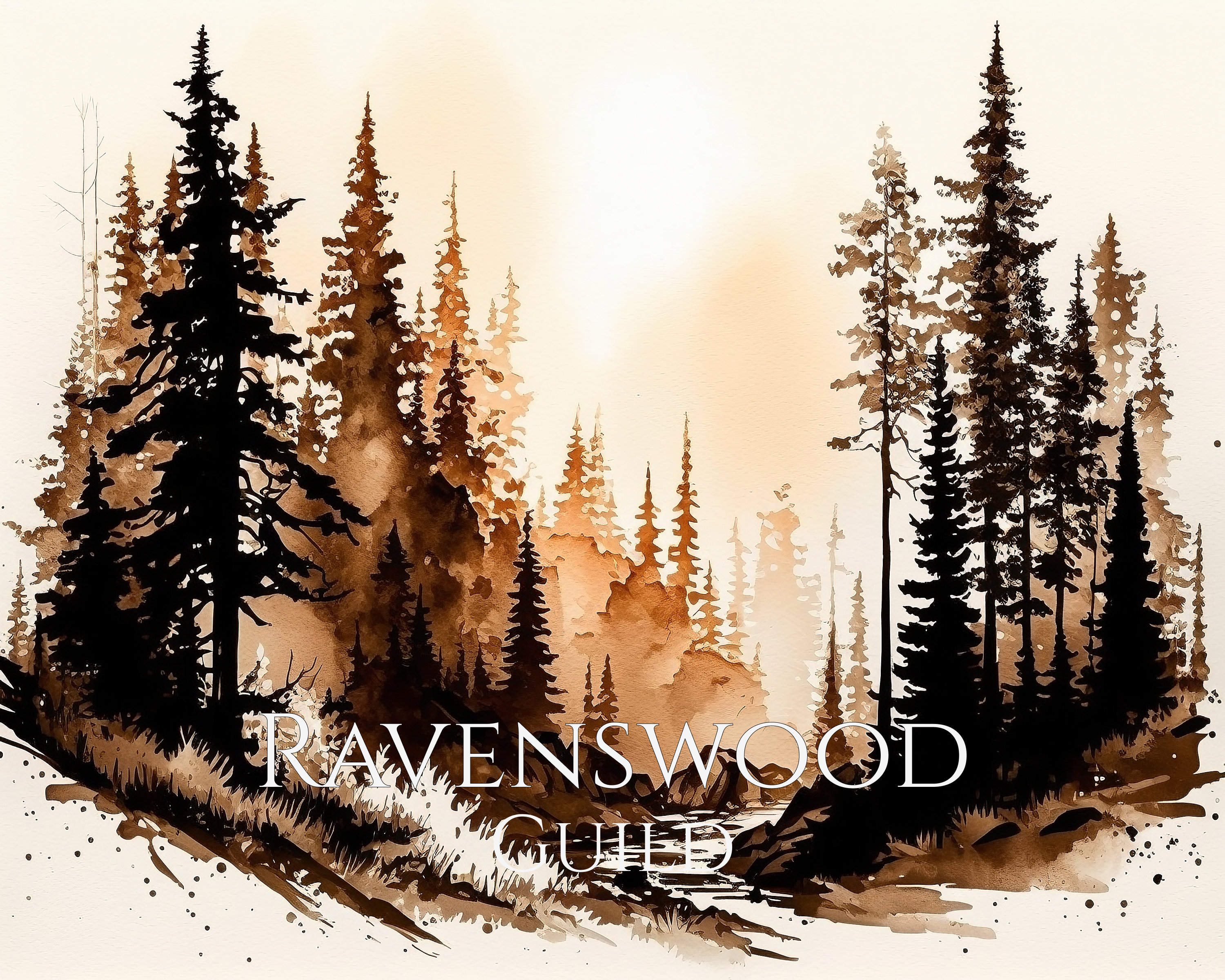 Printable Art, Watercolor Rust Forest, Pine Tree Art, Log Cabin Decor ...