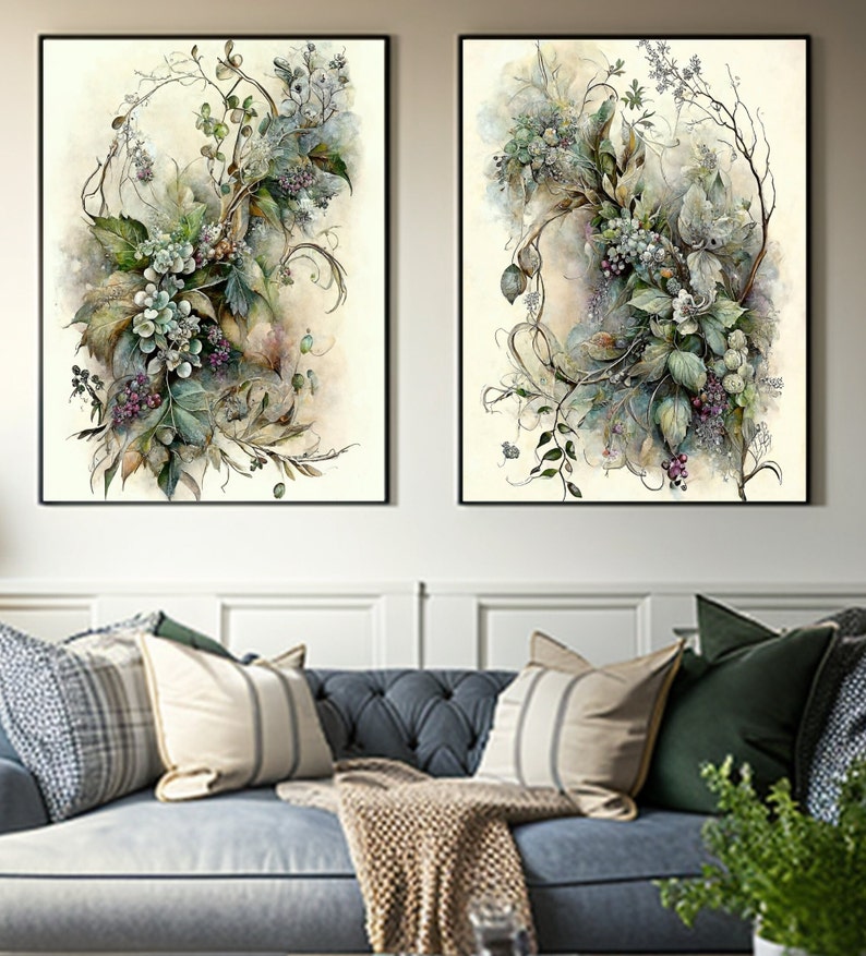 Printable Art Set of 2, Mediterranean Art, Bloomcore, Sage Green Wall ...