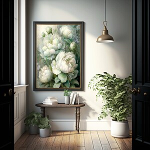 Printable Art, White Peony Art (1), Peony Print, Sage Green Decor ...