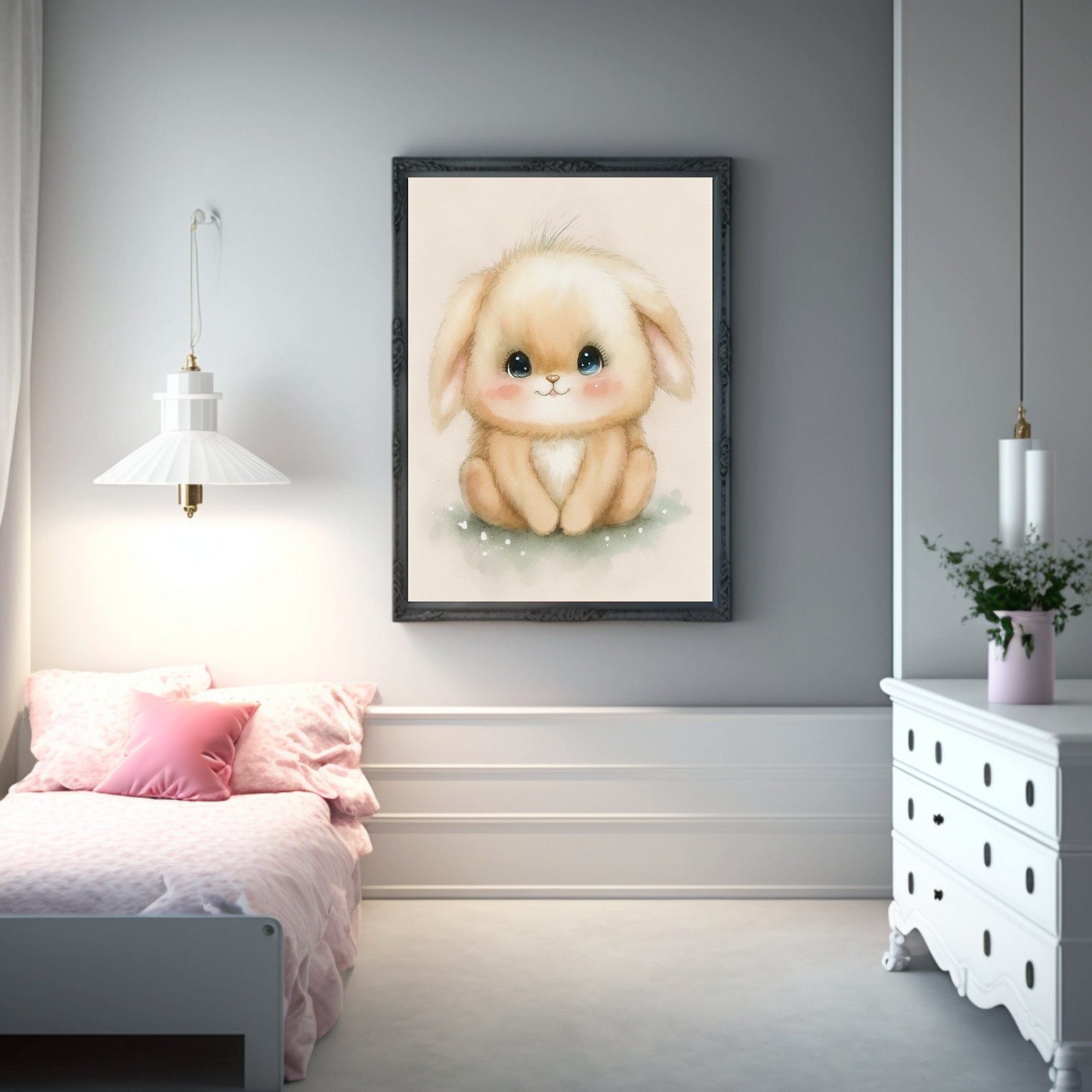 Printable Art, Cute Baby Bunny Nursery, Woodland Bunny Shower Art ...