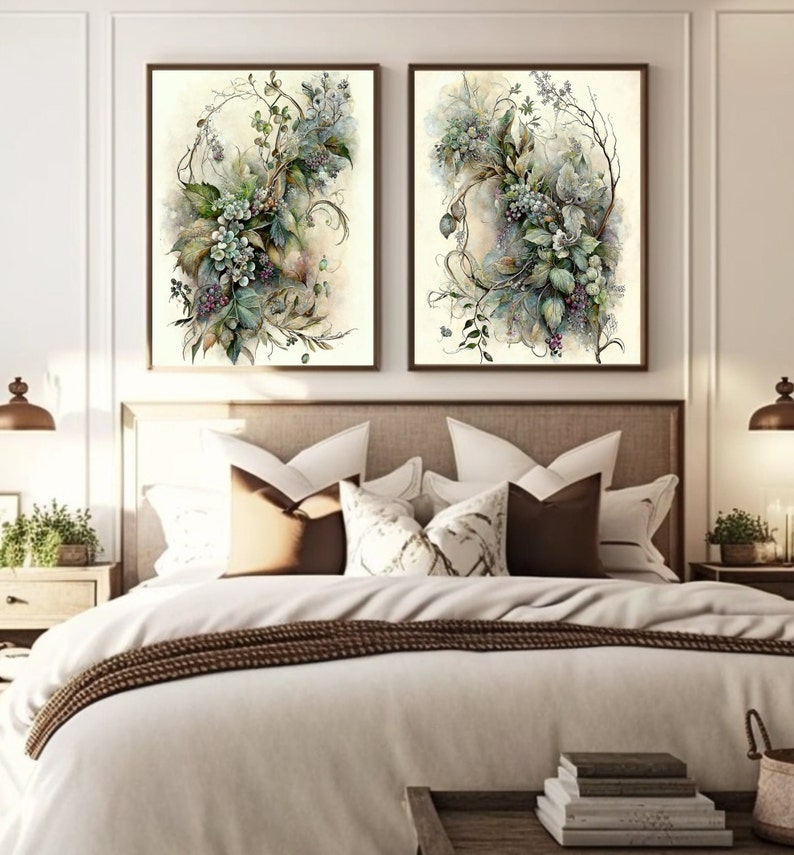 Printable Art Set of 2, Mediterranean Art, Bloomcore, Sage Green Wall ...