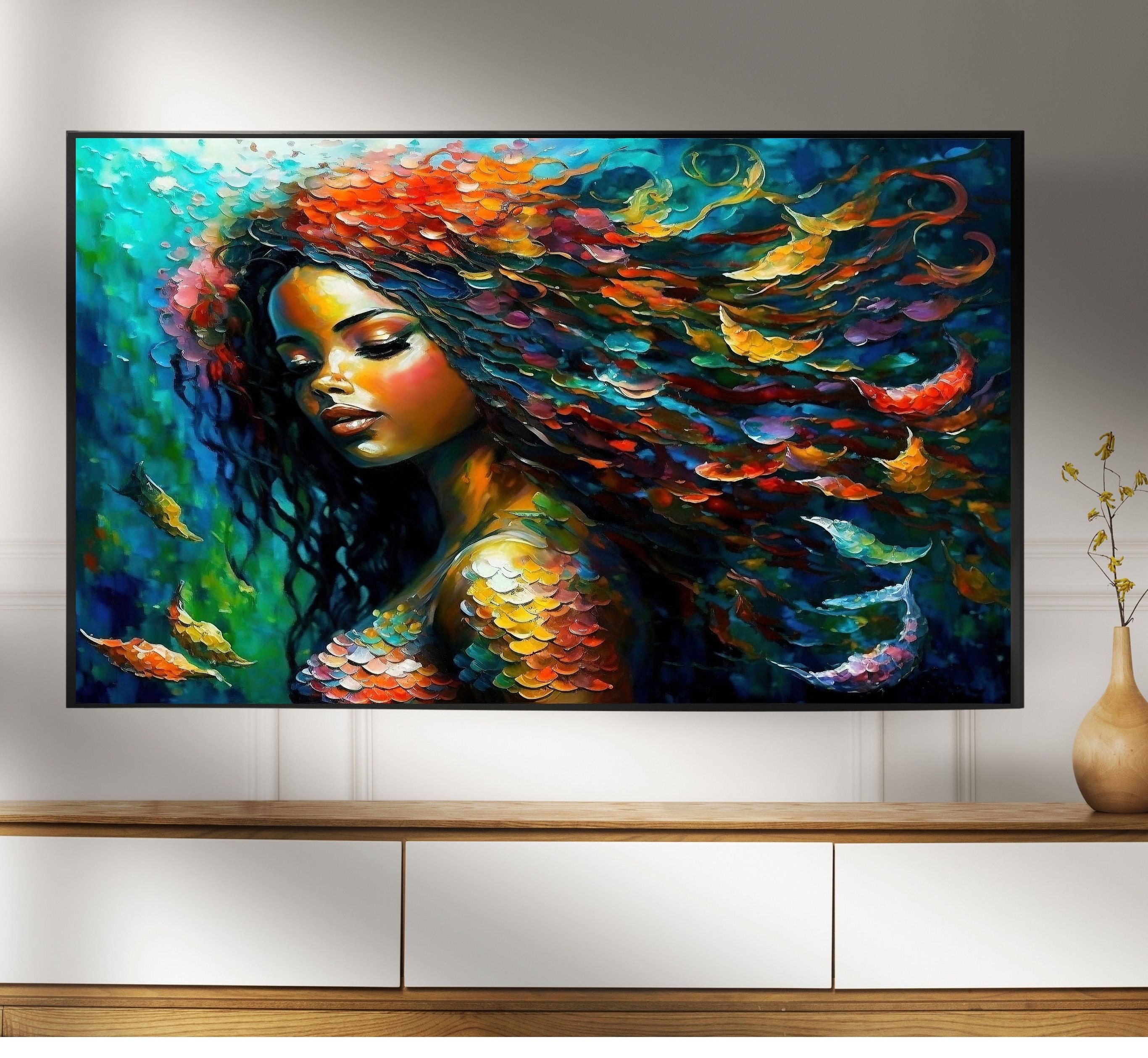 Printable Wall Art, Black Beauty Mermaid, Modern Mermaid Wall Art ...