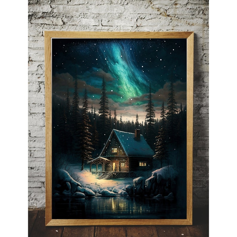 Printable Wall Art, Northern Lights Art, Winter Scene, Forestcore ...