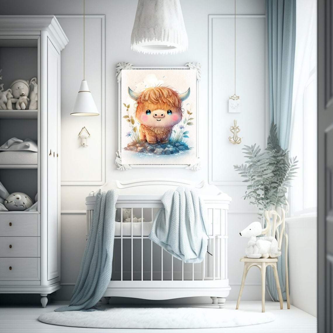 Baby Highland Calf, Printable Nursery Wall Art, Nursery Farm Animals ...