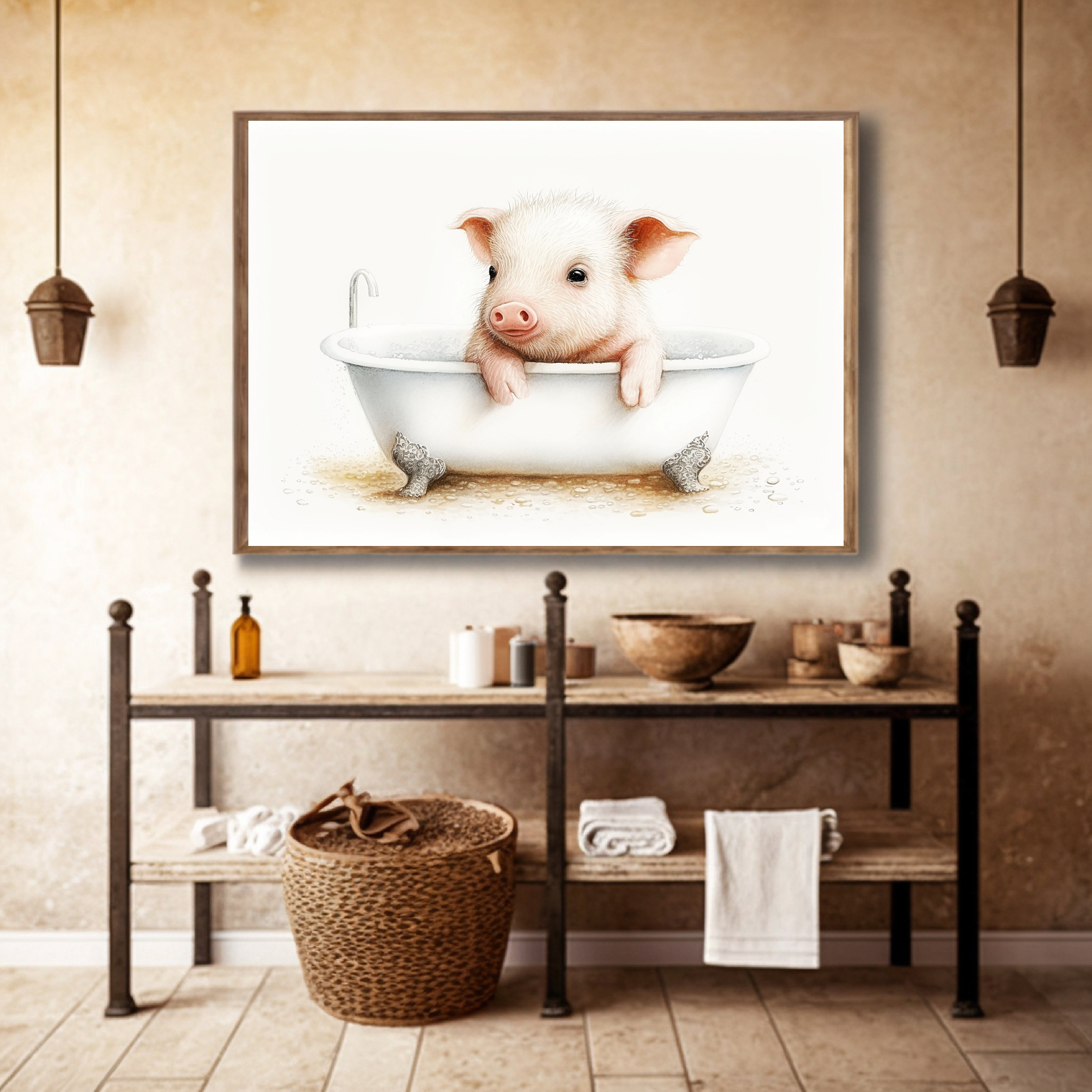 Printable Art, Cute Pig Bathroom Wall Art, Pig in Bathtub Decor, Animal ...