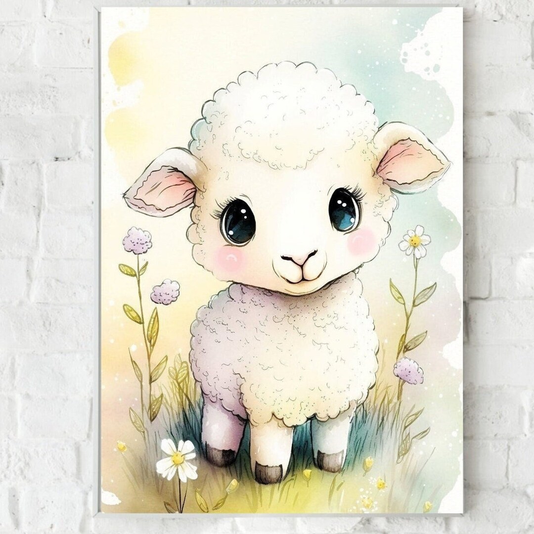 Nursery Decor Girl Lamb, Printable Baby Lamb Wall Art, Nursery Farm ...