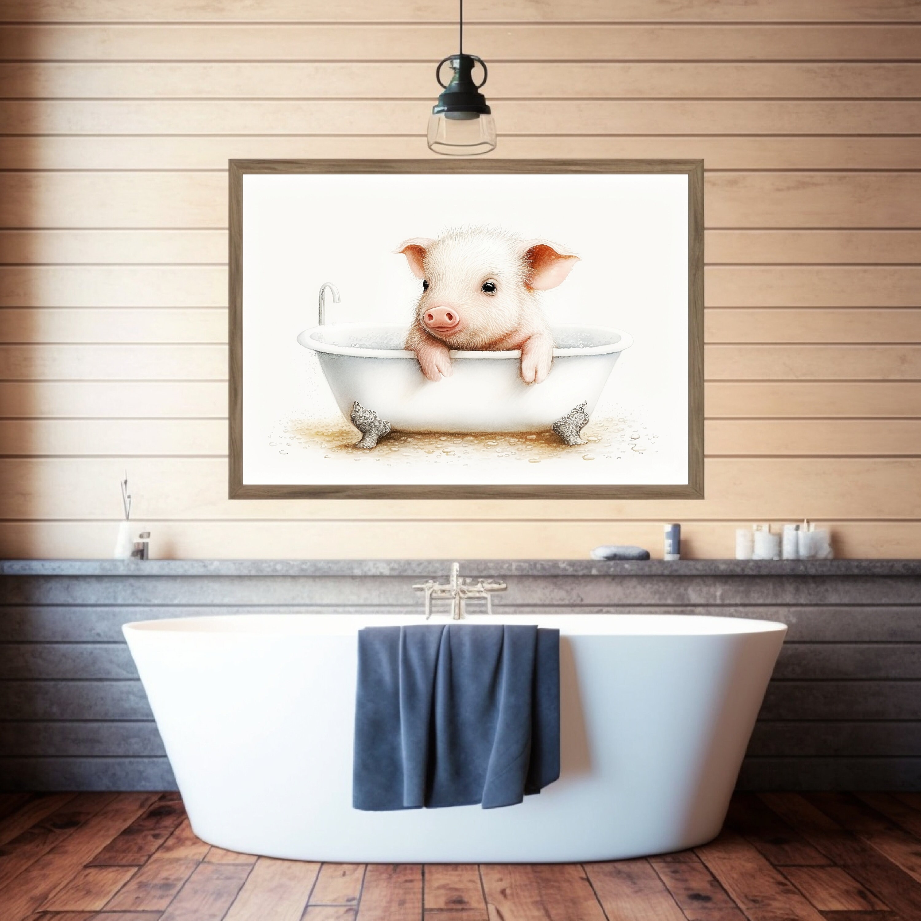 Printable Art, Cute Pig Bathroom Wall Art, Pig in Bathtub Decor, Animal ...