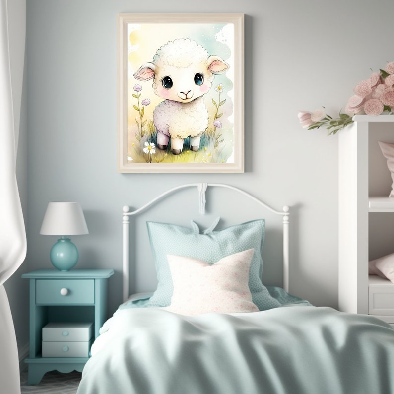 Nursery Decor Girl Lamb, Printable Baby Lamb Wall Art, Nursery Farm ...