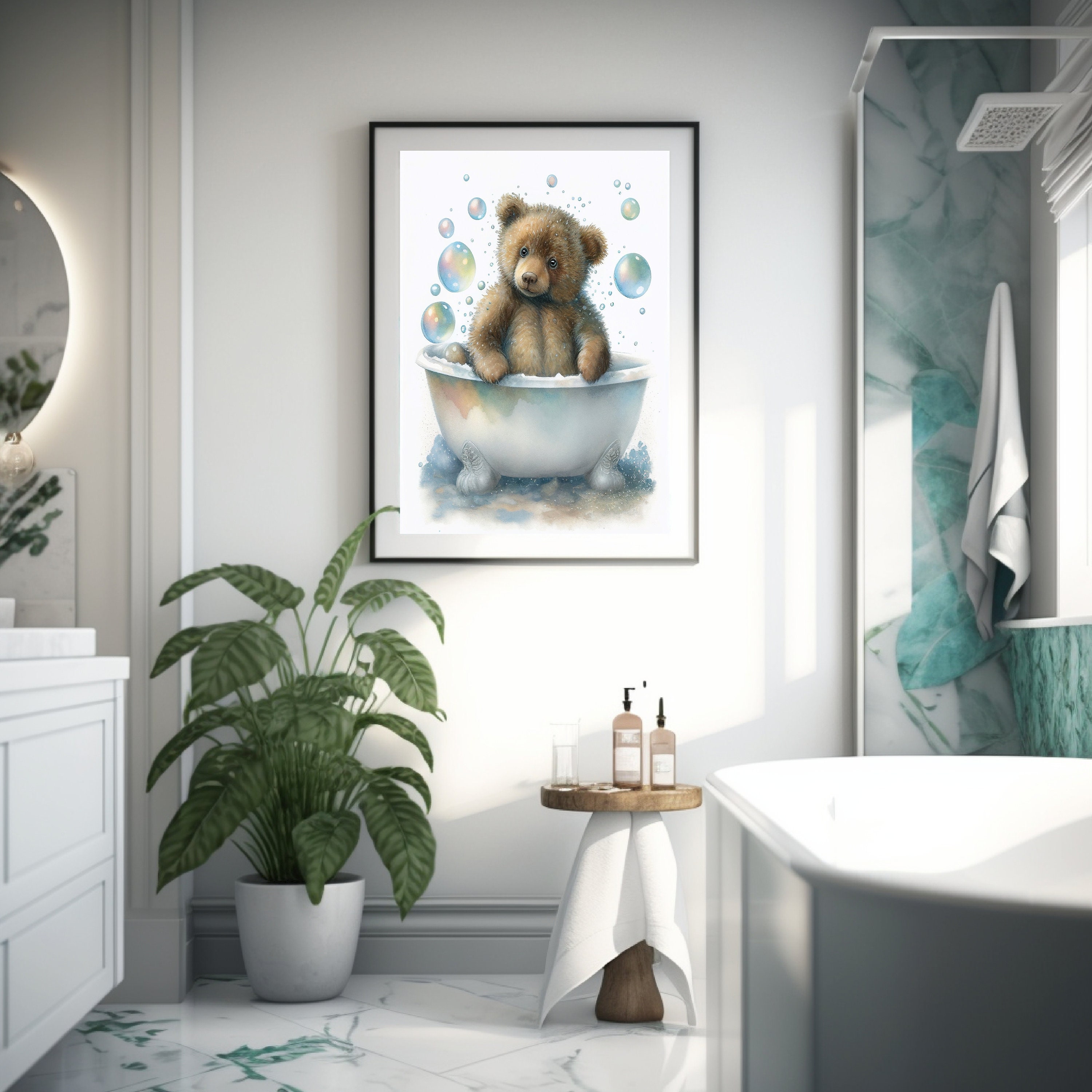 Printable Wall Art, Bear Bathroom Decor, Animal in Bathtub, Teddy Bear ...