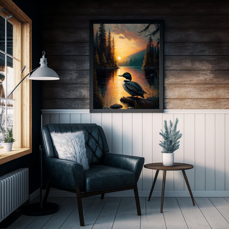 Printable Wall Art Sunset Loon Lake Common Loon Loon Decor - Etsy