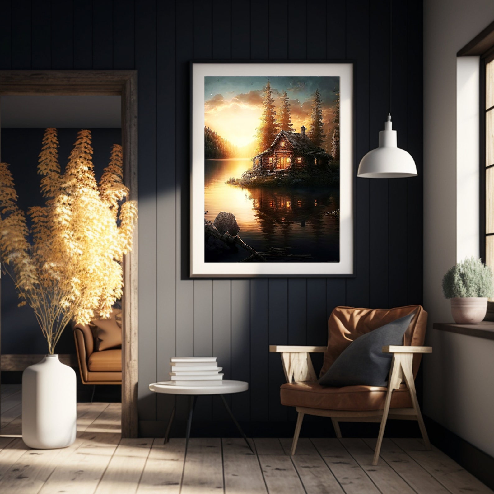 Printable Wall Art, Sunset Lake Cabin Decor, Mountain Poster, Relaxing ...