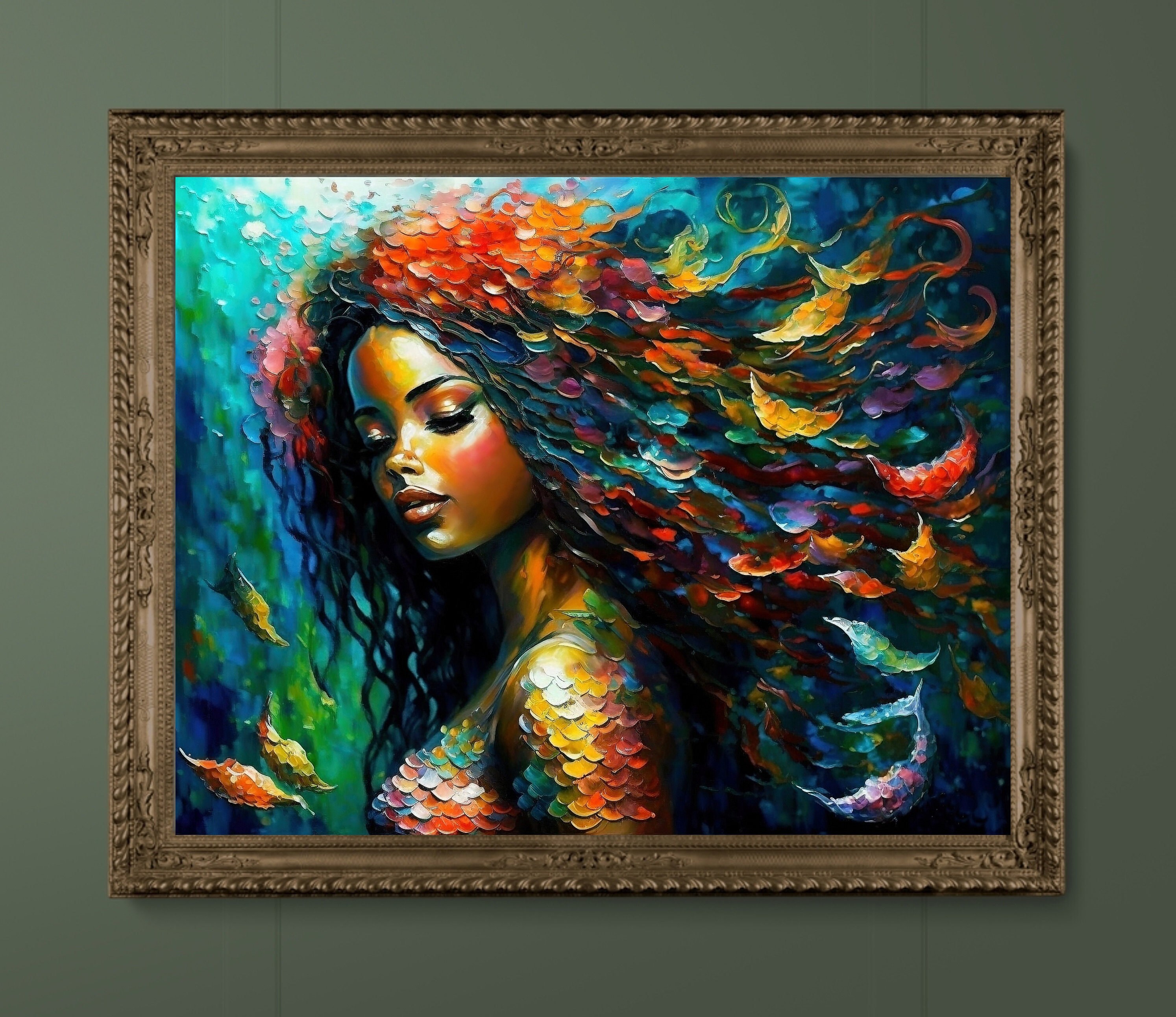 Printable Wall Art, Black Beauty Mermaid, Modern Mermaid Wall Art ...