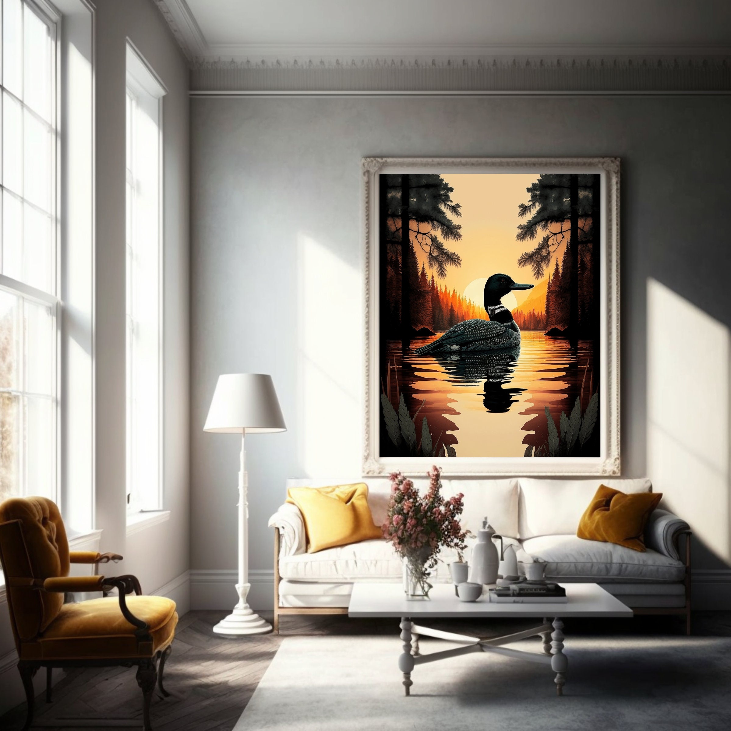 Printable Wall Art, Loon Lake, Loon Digital Download, Common Loon, Loon ...