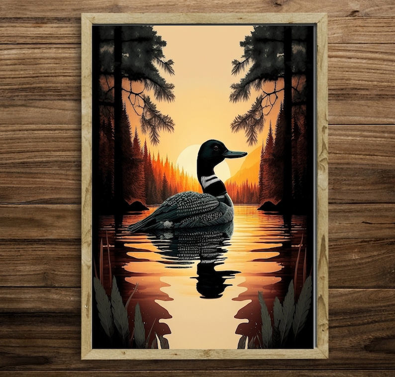 Printable Wall Art, Loon Lake, Loon Digital Download, Common Loon, Loon ...