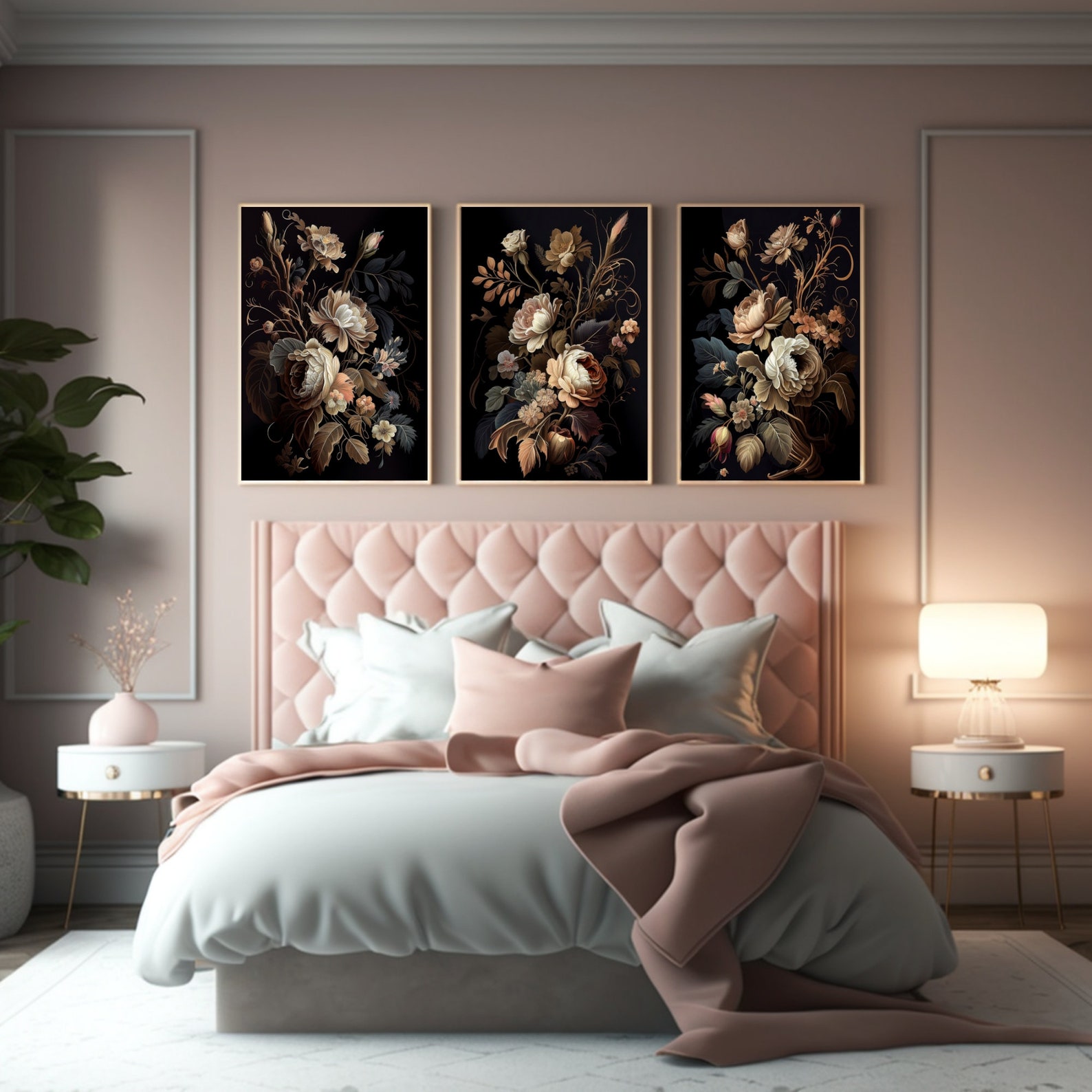 Printable Art, Dark Academia Decor, 3 Piece Wall Art Set, Peony ...