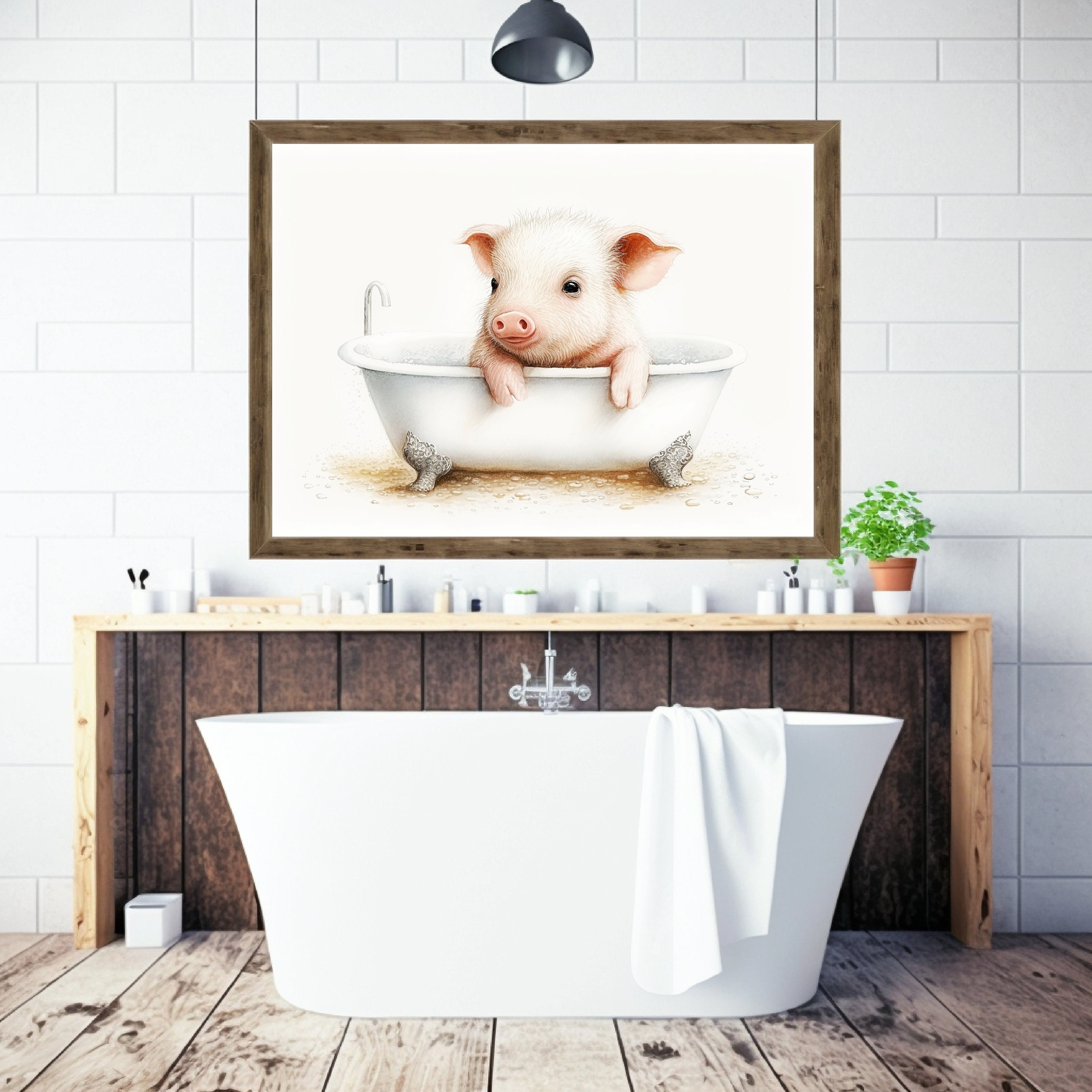 Printable Art, Cute Pig Bathroom Wall Art, Pig in Bathtub Decor, Animal ...