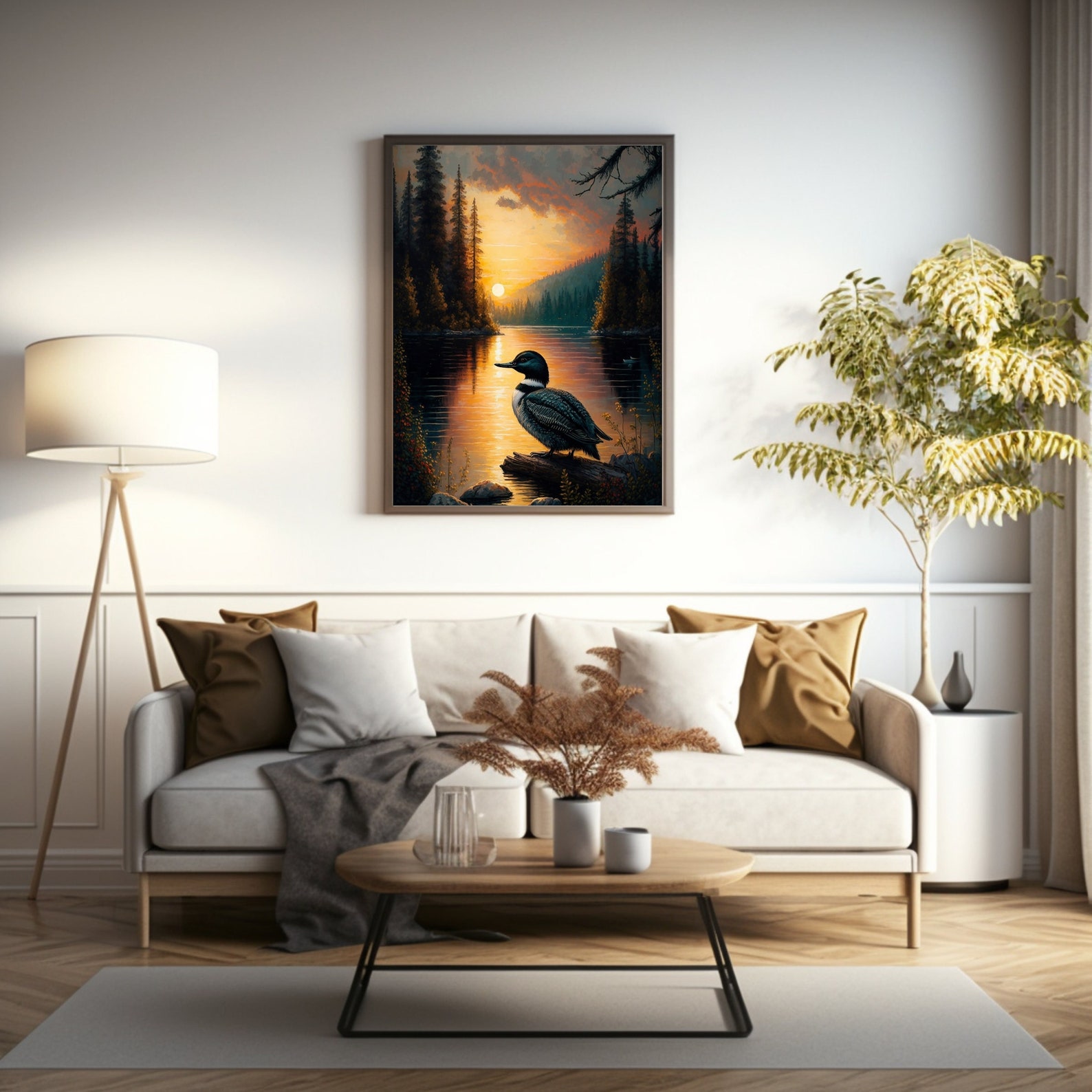 Printable Wall Art Sunset Loon Lake Common Loon Loon Decor - Etsy