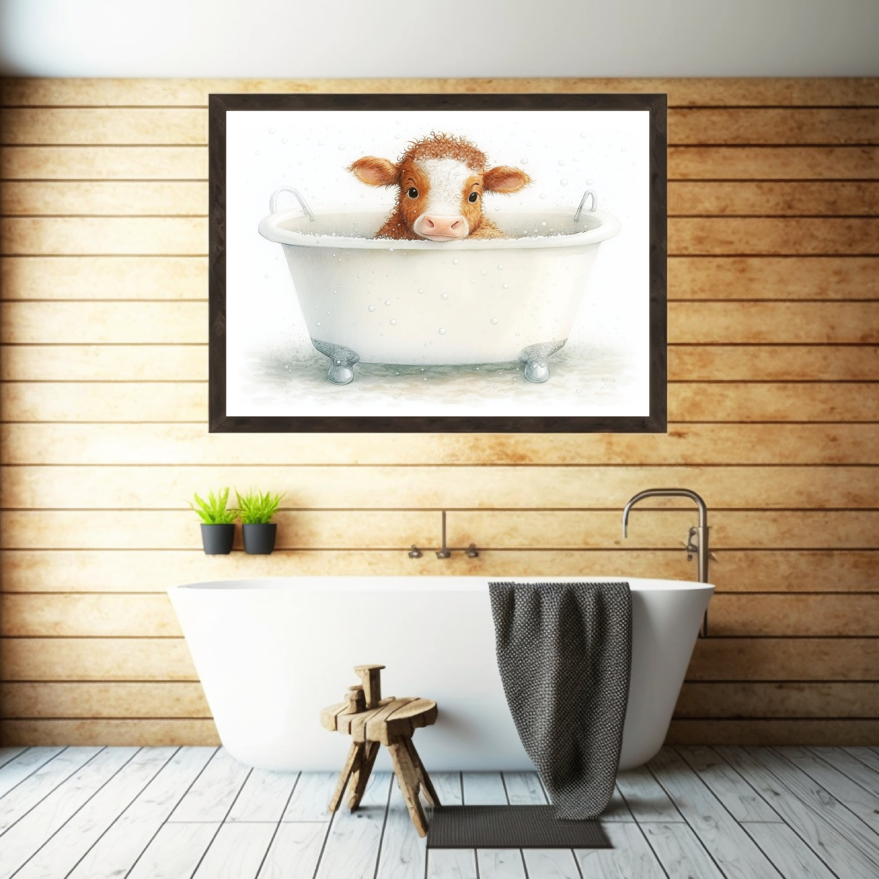 Printable Art, Cute Cow Bath Decor, Farmcore Decor, Bathtub Cow, Jersey ...