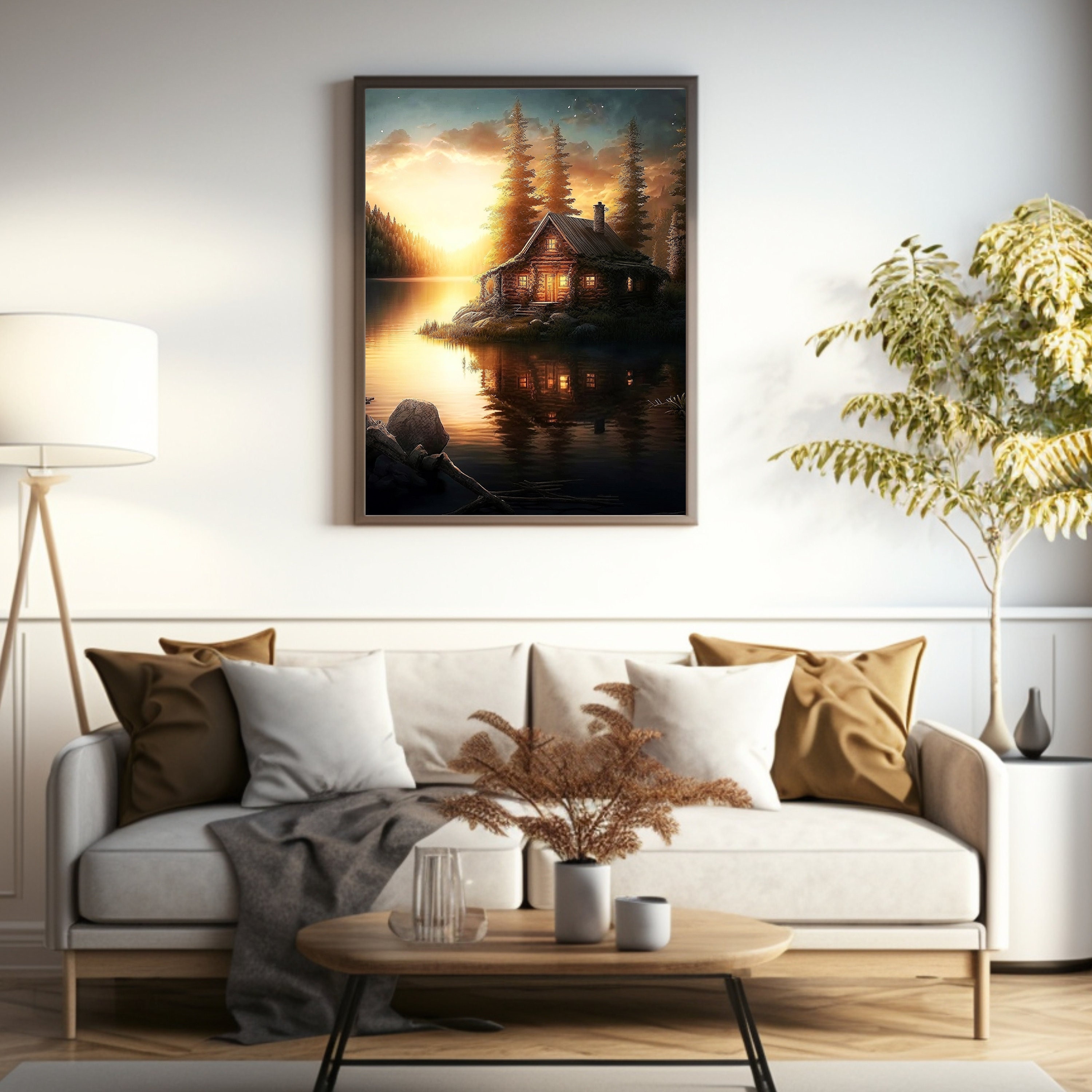 Printable Wall Art, Sunset Lake Cabin Decor, Mountain Poster, Relaxing ...