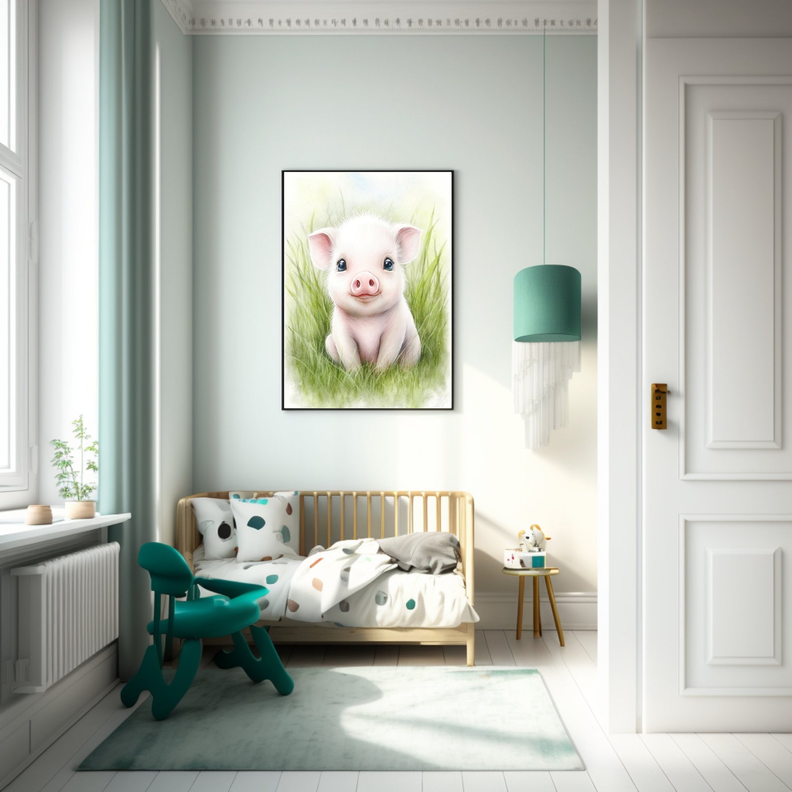 Baby Piglet Nursery Art, Printable, Nursery Wall Art Pig, Baby Shower ...