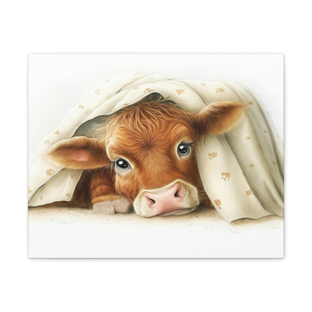 CANVAS Wall Art, Cute Baby Cow Decor, Nursery Cow, Jersey Cow Art, Cow ...