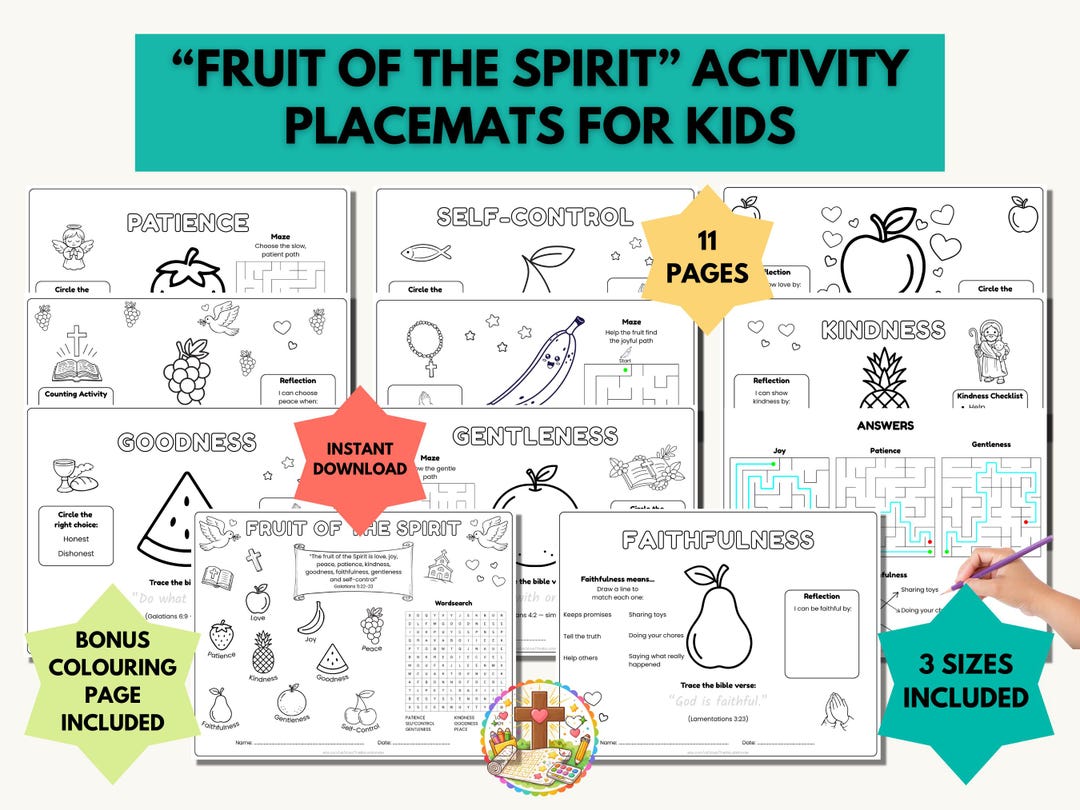 Fruit of the Spirit Printable Activity Placemat, Kids Activity for ...