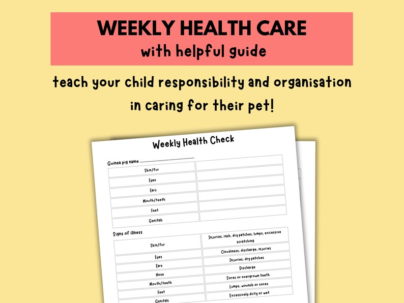 Guinea Pig Planner Printable for Children, Chore Chart for Kids, Guinea ...