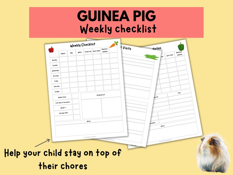 Guinea Pig Planner Printable for Children, Chore Chart for Kids, Guinea ...