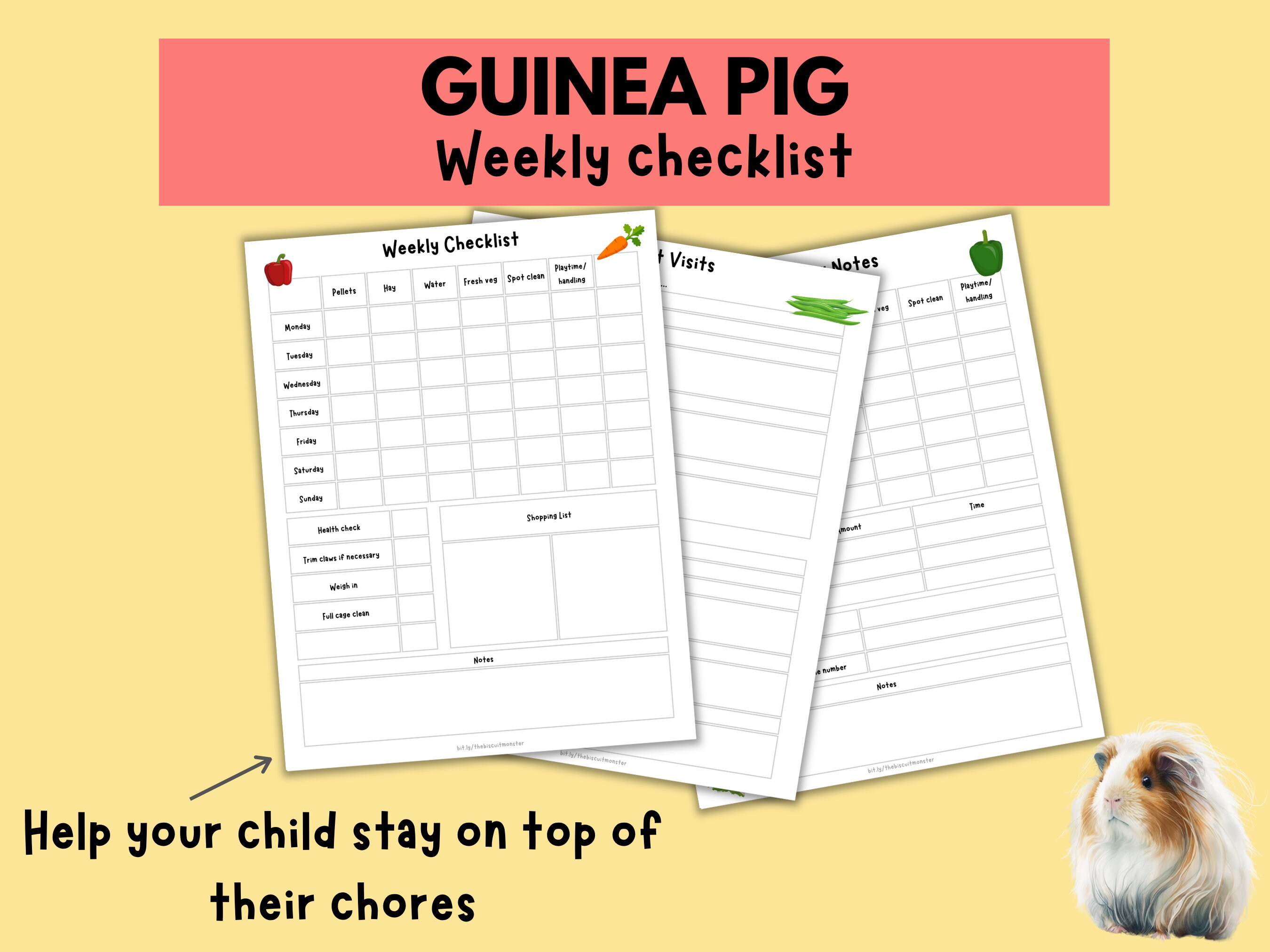 Guinea Pig Planner Printable for Children, Chore Chart for Kids, Guinea ...