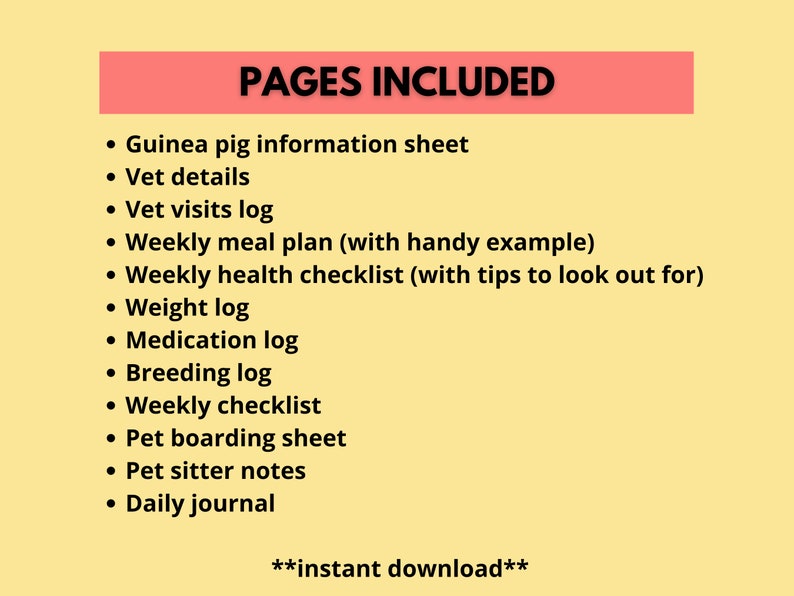 Guinea Pig Planner Printable for Children, Chore Chart for Kids, Guinea ...