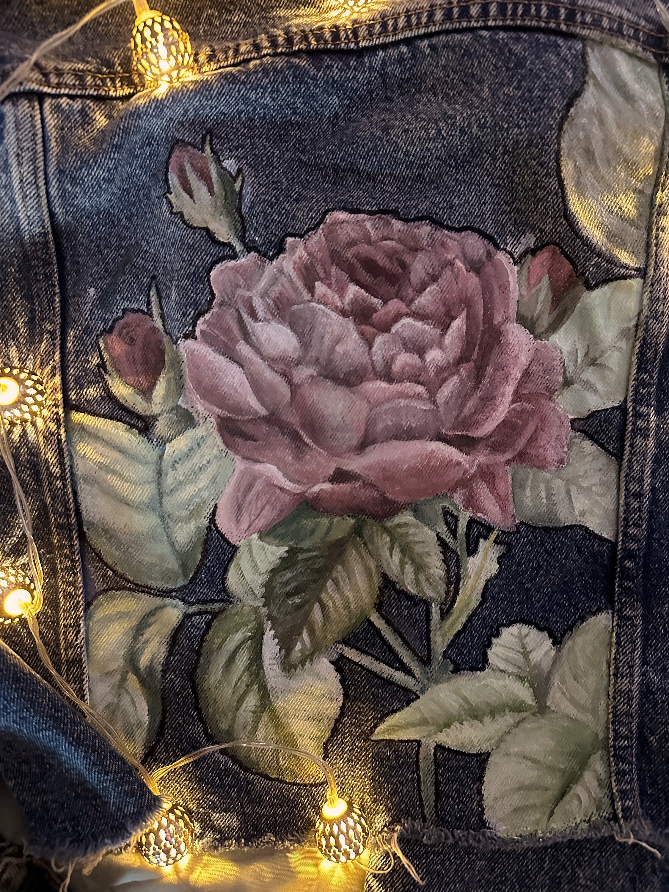 Hand-painted Botanical Rose Crop Denim Jacket - Etsy