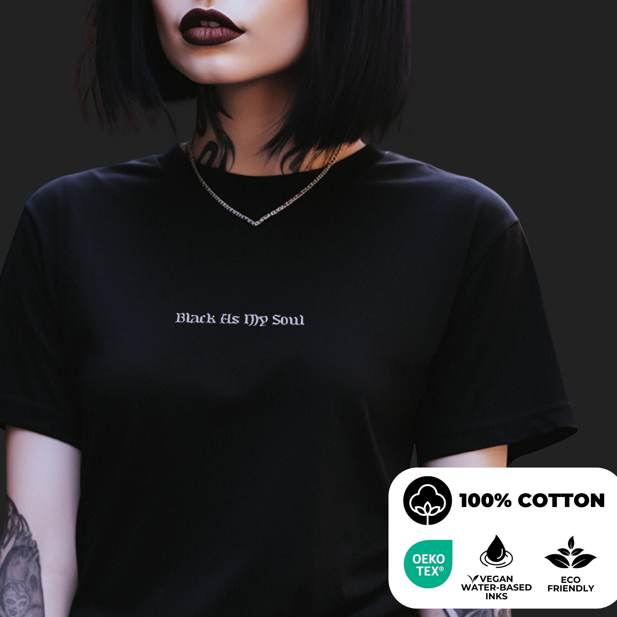 Soft Goth Embroidered Shirt Black as My Soul, Black Pastel Goth ...