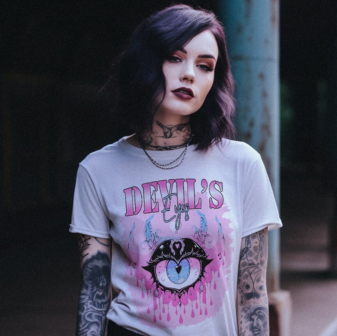 Soft Goth Shirt Devil's Eyes, White Pastel Goth Eye T-shirt, Gothic ...