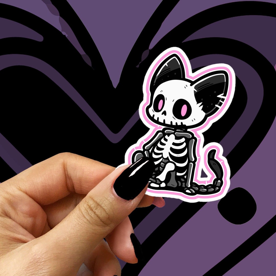 Skeleton Cat Sticker | Pastel Goth Skeleton Cat Vinyl Sticker, Gothic ...