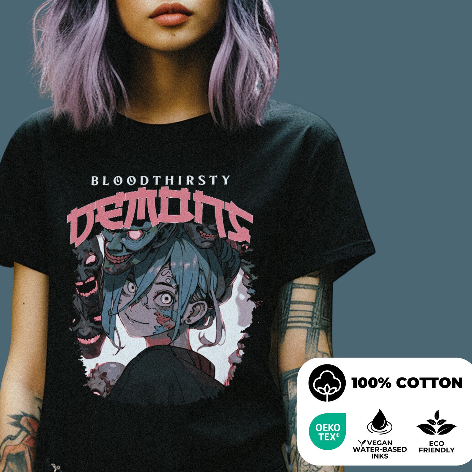 Horror Manga Shirt Bloodthirsty Demons, Black Goth Japanese Anime T ...