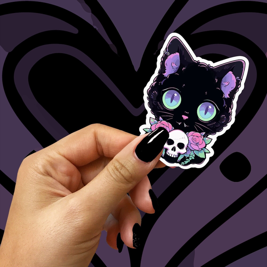 Black Cat Sticker | Pastel Goth Sticker, Vinyl Sticker, Gothic Stickers ...