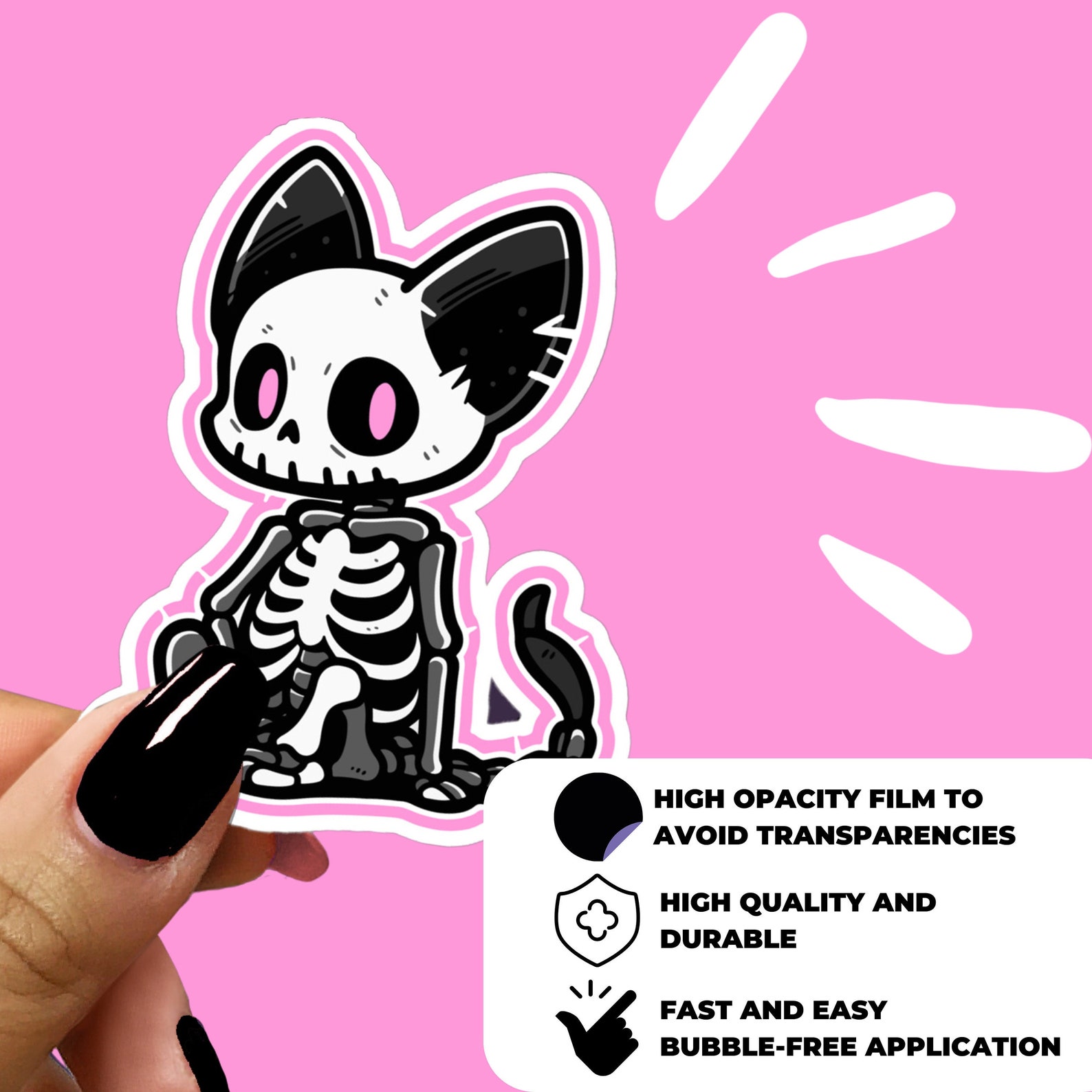 Skeleton Cat Sticker | Pastel Goth Skeleton Cat Vinyl Sticker, Gothic ...