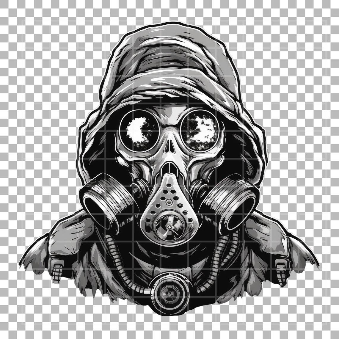 4 High Quality Skull in Soldier Gas Mask Design Illustrations Perfect ...