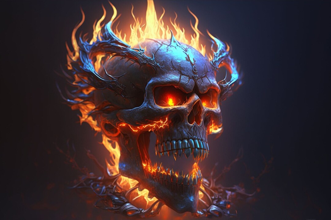 AI Art | Fiery Inferno | Skull PNG | Instant Download | Futuristic Art ...