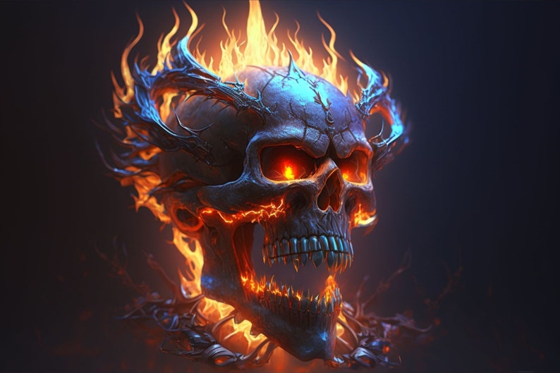 AI Art | Fiery Inferno | Skull PNG | Instant Download | Futuristic Art ...