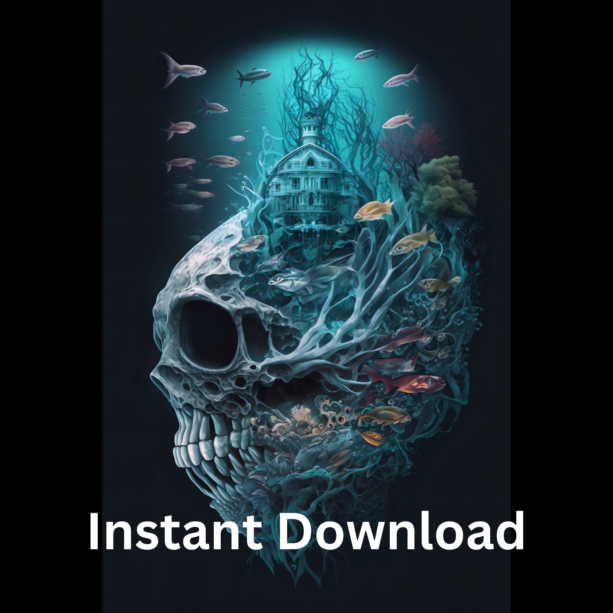 AI Art | Majestic Rise From the Deep | Skull PNG | Instant Download ...