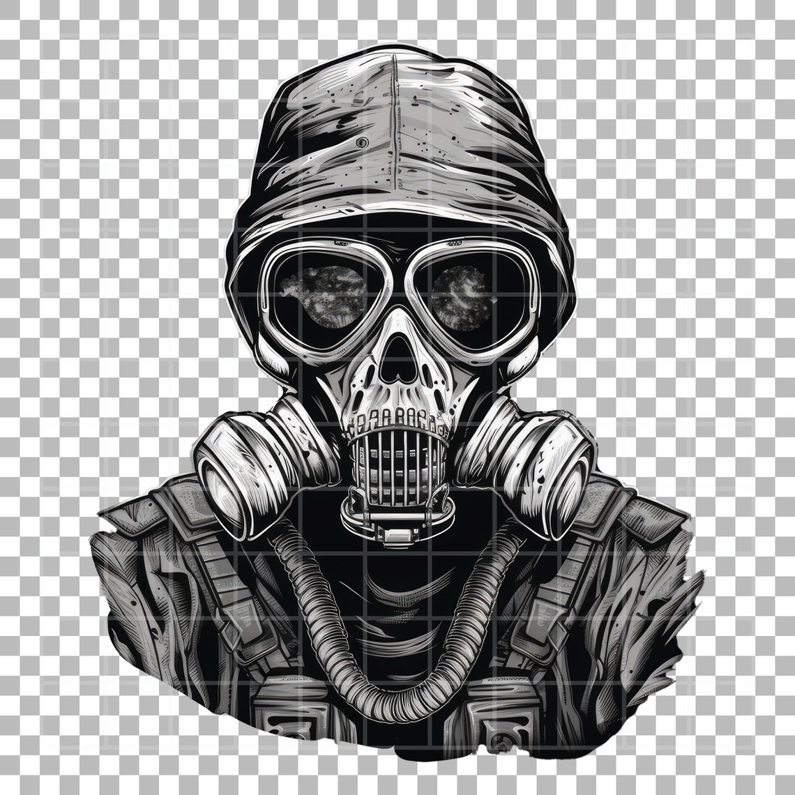 4 High Quality Skull in Soldier Gas Mask Design Illustrations Perfect ...